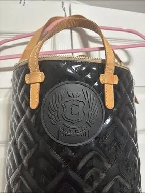 Consuela | Bags | Consuela Black Patent Quilted Tote With Tan Trim And ...